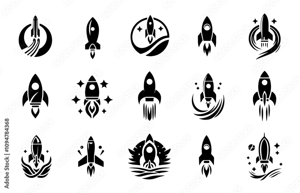 Collection of Rocket Ship Icons: A Diverse Set of Launch Designs. Set ...