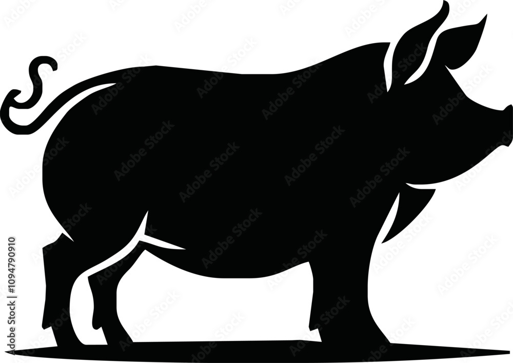 Pig silhouette. Vector illustration of black icon logo pig silhouette ...