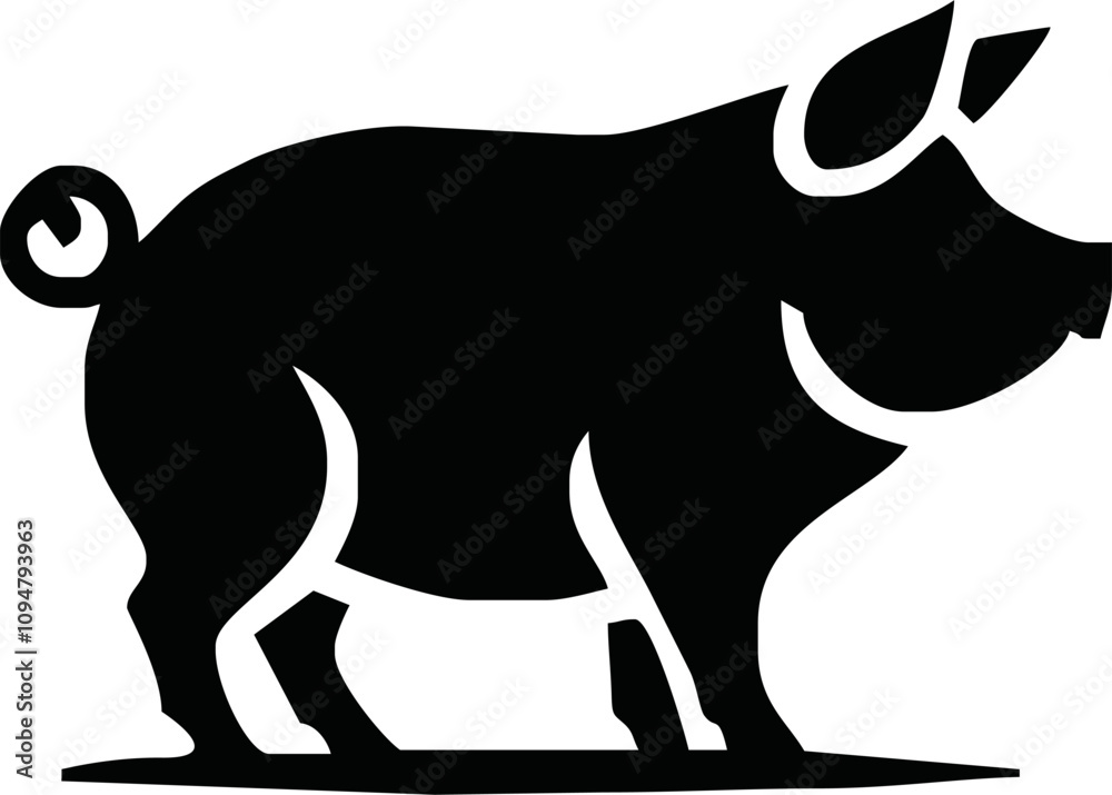 Pig silhouette. Vector illustration of black icon logo pig silhouette ...