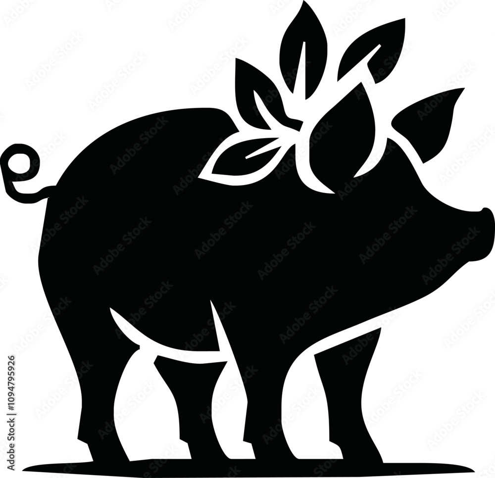 Pig silhouette. Vector illustration of black icon logo pig silhouette ...