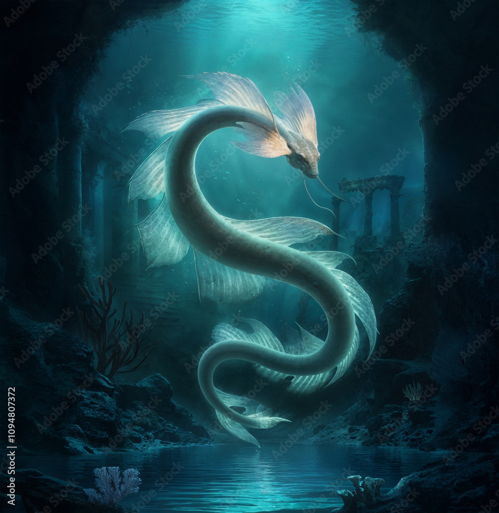 Leviathan: The Glowing Abyssal Serpent of Mythology, Guarding the ...