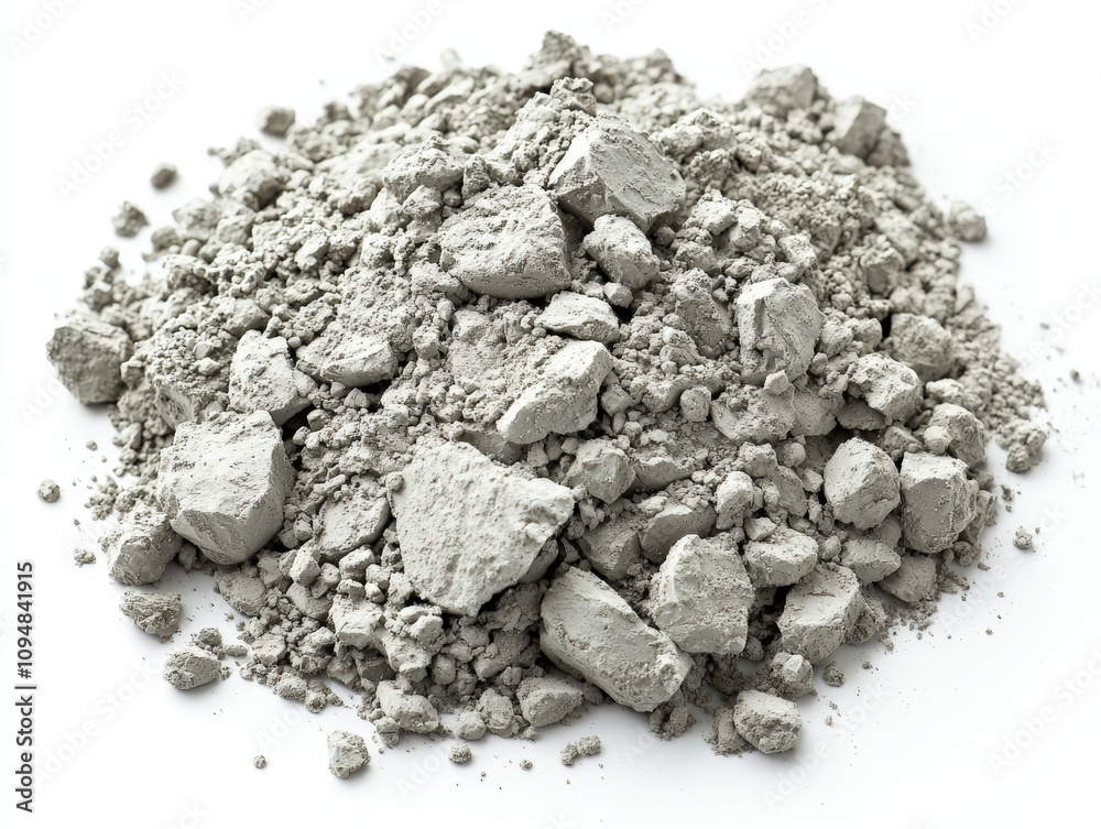 pile of gray clay soil, textured and rough, isolated on white ...