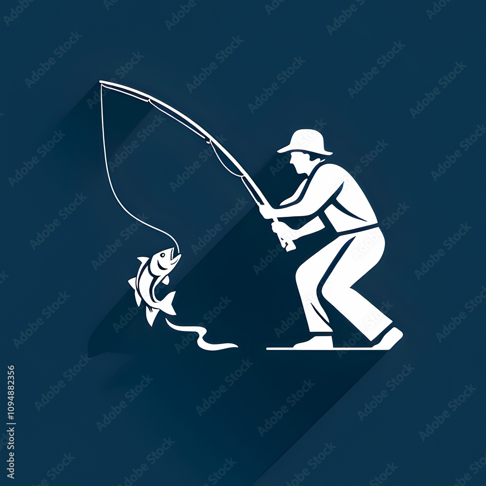 Minimalist digital icon featuring a white sport fishing area symbol ...