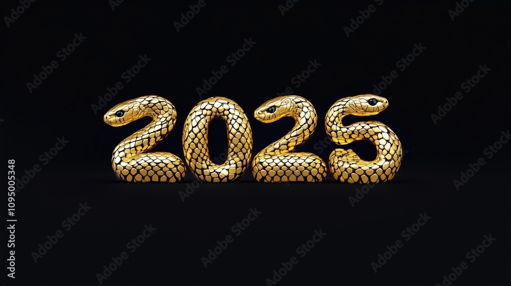 A golden snake forms the numbers "2025" on a dark background ...