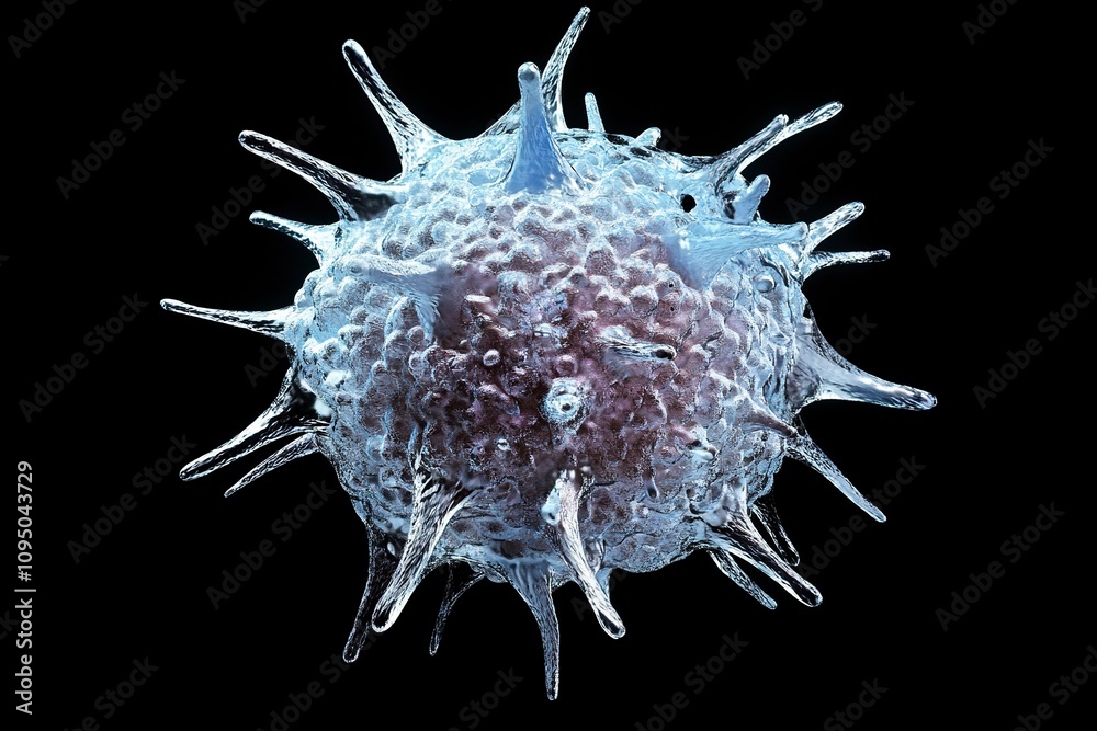 Epstein-Barr DNA herpes virus infecting a B lymphocyte, electron micrograph. EBV, herpesvirus 4 ...