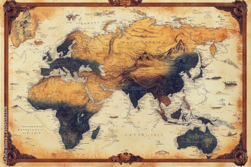 Ancient World Map Showing Landmasses And Oceans Stock Photo | Adobe Stock
