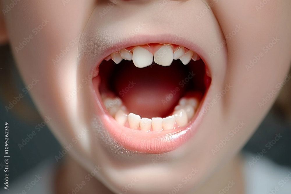 Close-up macro baby teeth. Loss of milk teeth in a child. Isolated ...