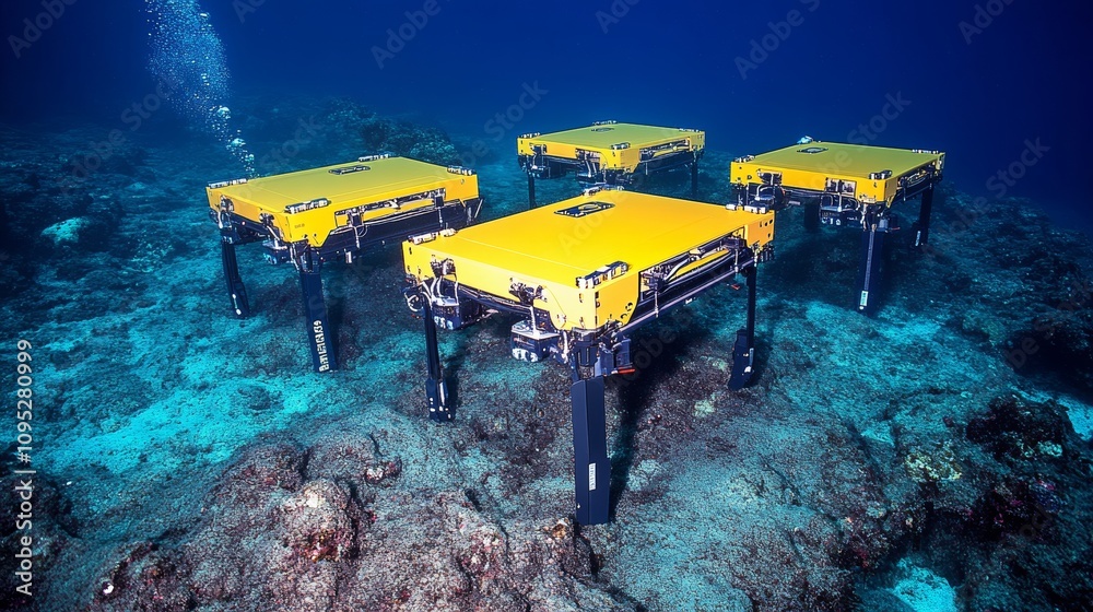 Illustration Stock Tiny Explorers: Hydrogen-Powered Micro-Rovers Mapping the Ocean Floor.Concept ...