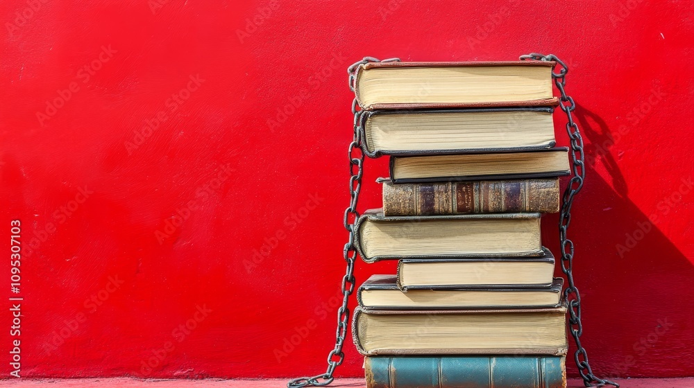 Chained Books: Knowledge Restricted - Stack of books chained together ...
