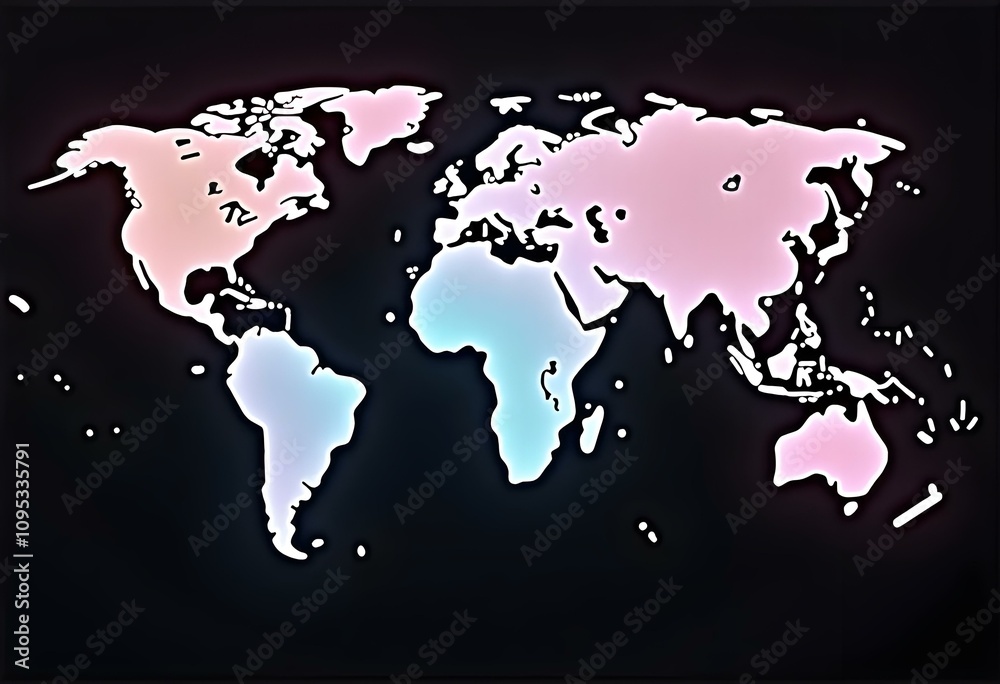 Stylized World Map Continents Europe Asia America and Australia Global ...