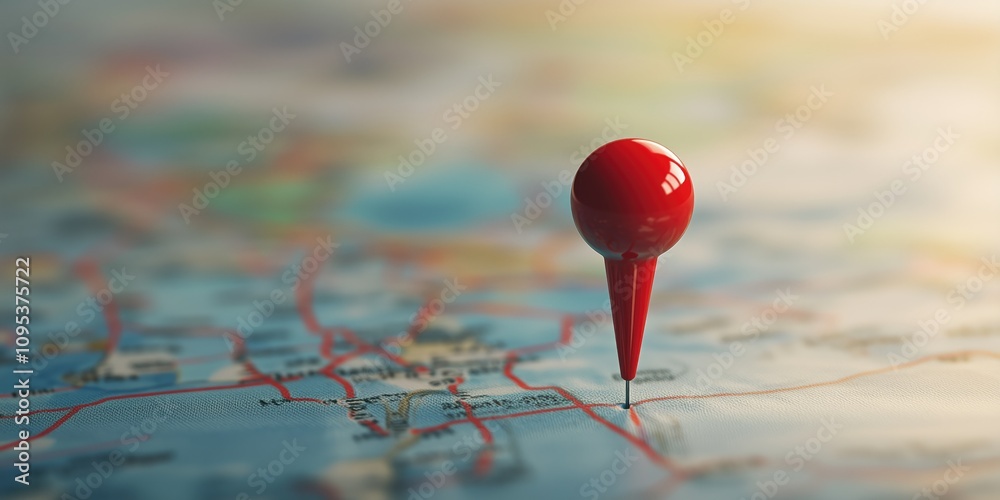 Red Pinpoint Marking Location on a Detailed Road Map. Concept of ...