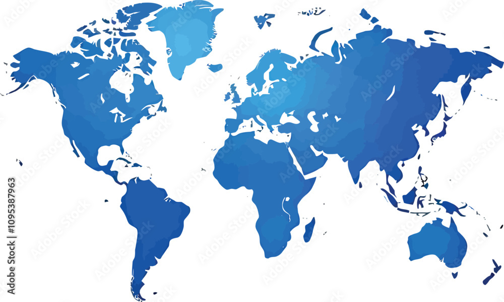 World map vector in silhouette style on an isolated white background ...