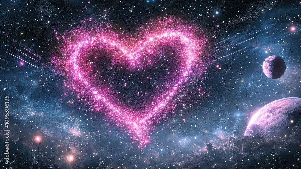 Heart-shaped galaxy glowing with vibrant pink and purple stars in deep ...
