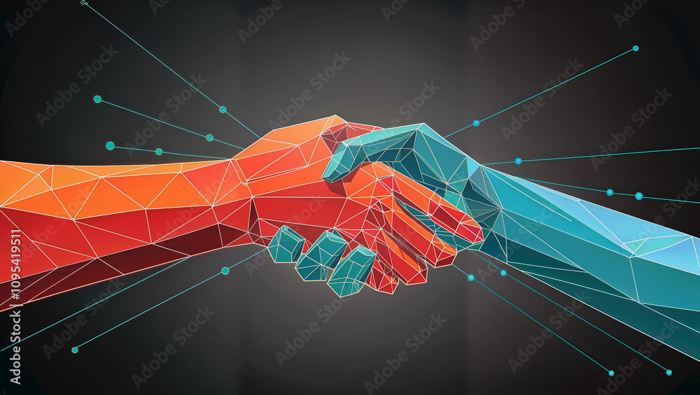 Vector isolated brotherly handshake. Low poly wireframe and points ...