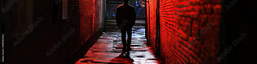 Silent Stalker: A hitman stalking through a dimly lit alley, peeking ...