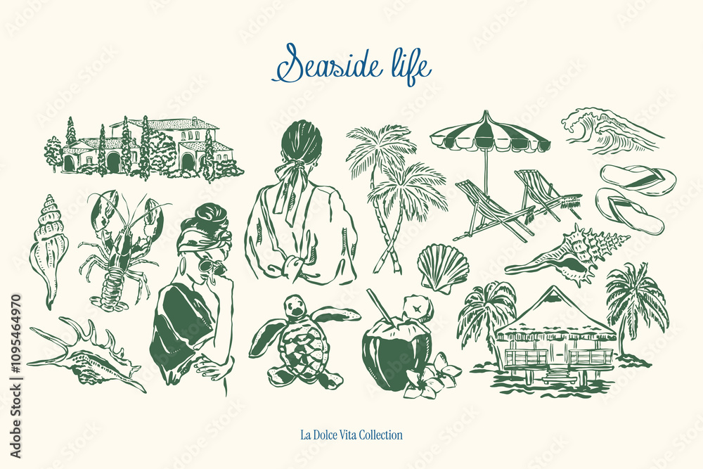 Vetor La Dolce Vita vector doodle collection. Art for greeting cards ...