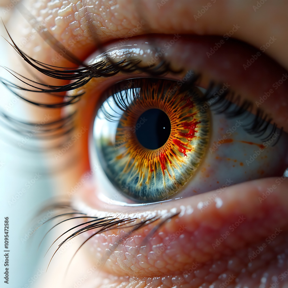 A close-up of a human eye with a subconjunctival hemorrhage ...