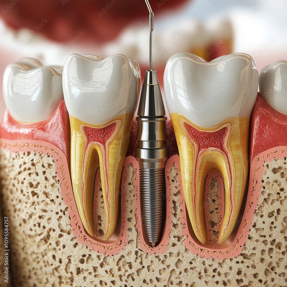 Detailed CGI Cross Section of Human Tooth with Metal Drill in Root ...