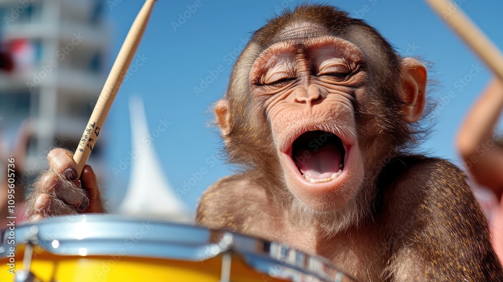 Captured in a moment of intense passion, a shouting chimpanzee is fully ...