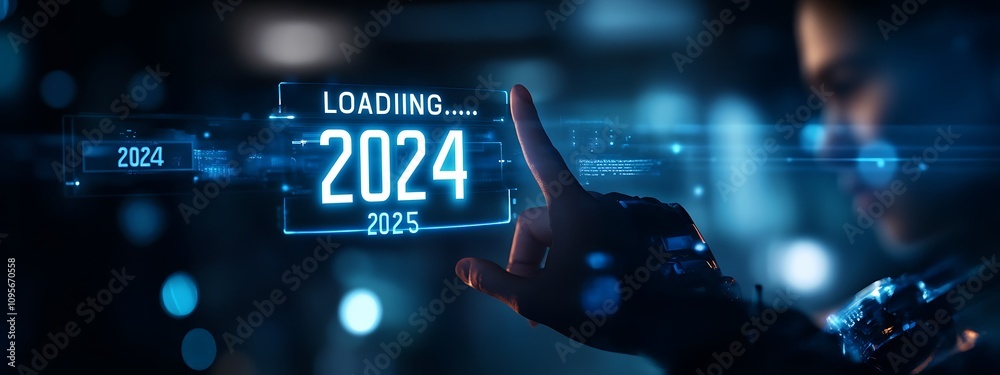 Ilustración de Stock Progress and transition from 2024 to 2025 concept ...