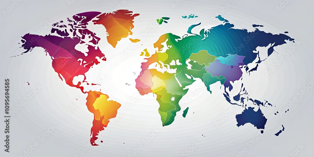 Colorful World Map Illustration Showing Continents and Regions Stock ...