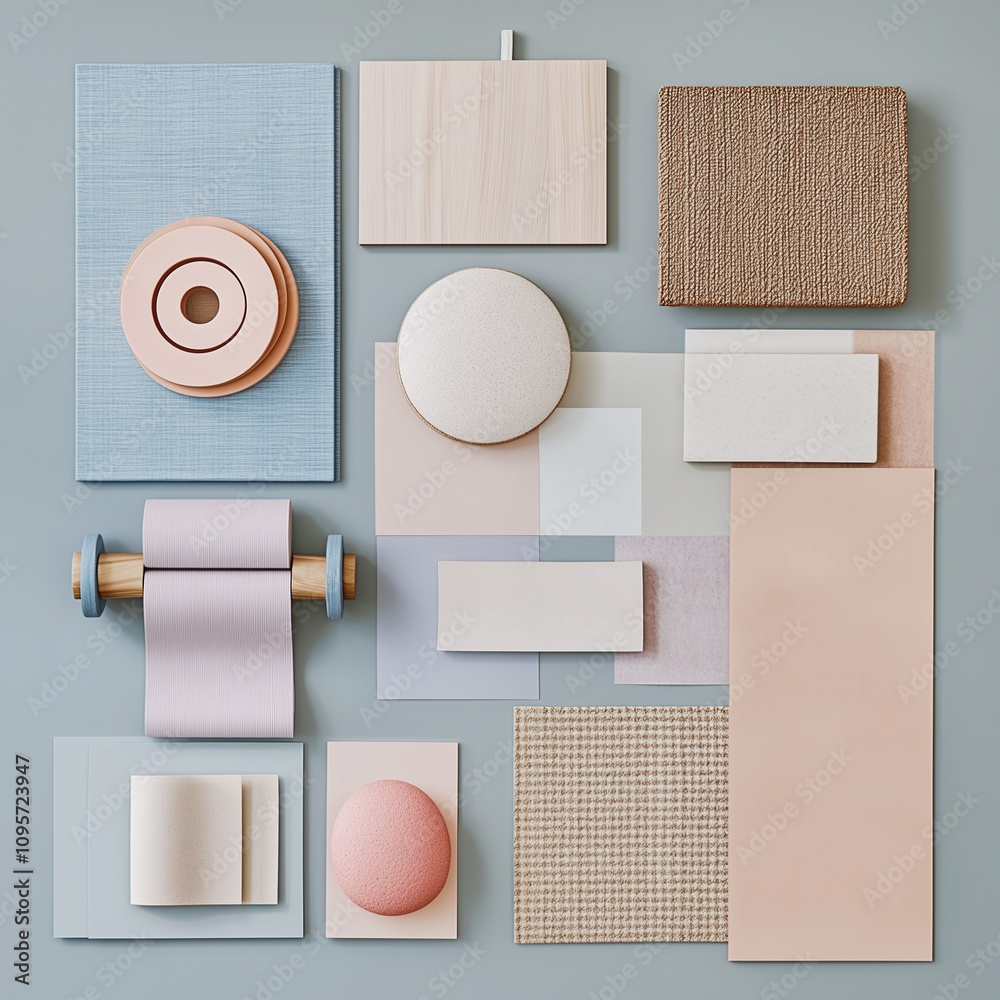 photograph of a minimalist mood board for a interior design project for ...