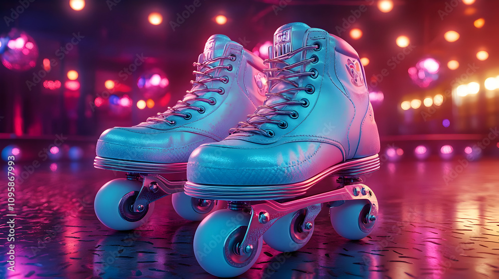 Neon Roller Skates 3D Illustration Stock Illustration | Adobe Stock