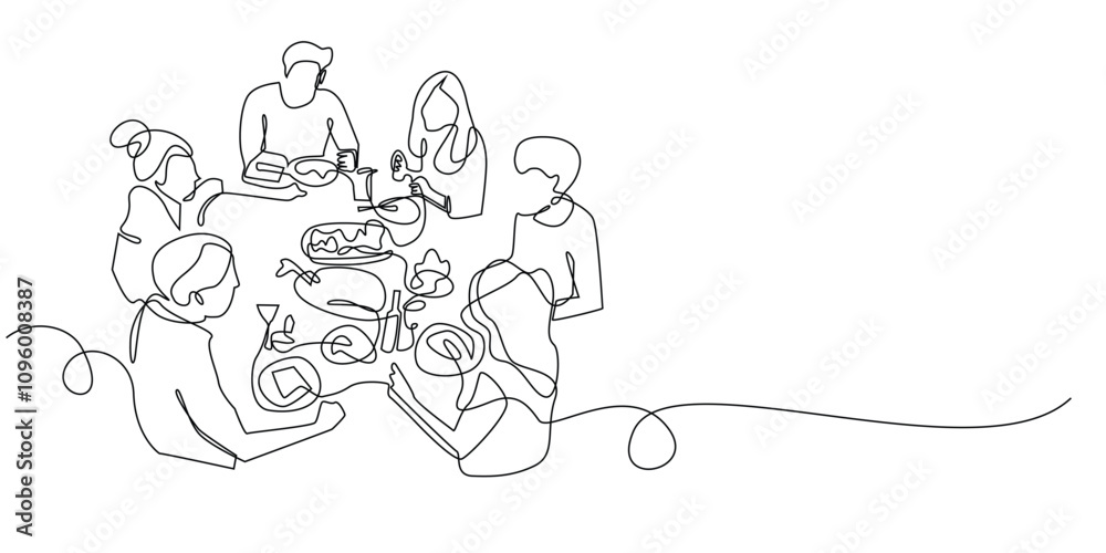 continuous line drawing of thanksgiving dinner.one line drawing of ...