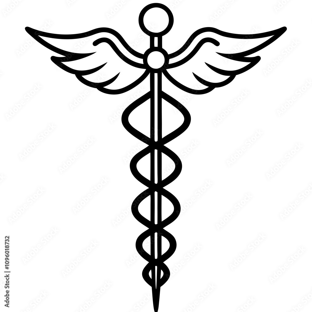 caduceus medical symbol line art vector silhouette illustration ...