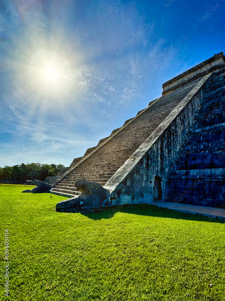 Mayan Feathered serpent god,Kukulcan,represented by the snake carvings ...