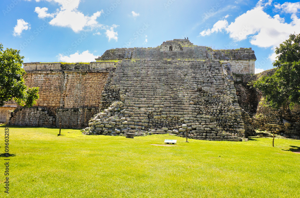 View of the House of the Nuns in PuuC and Toltec architecture styles ...