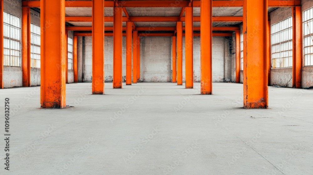 Industrial Columns: An empty industrial space with a grid of orange ...