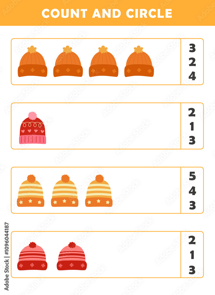 Winter activity sheet. Count and circle the correct number. Counting ...