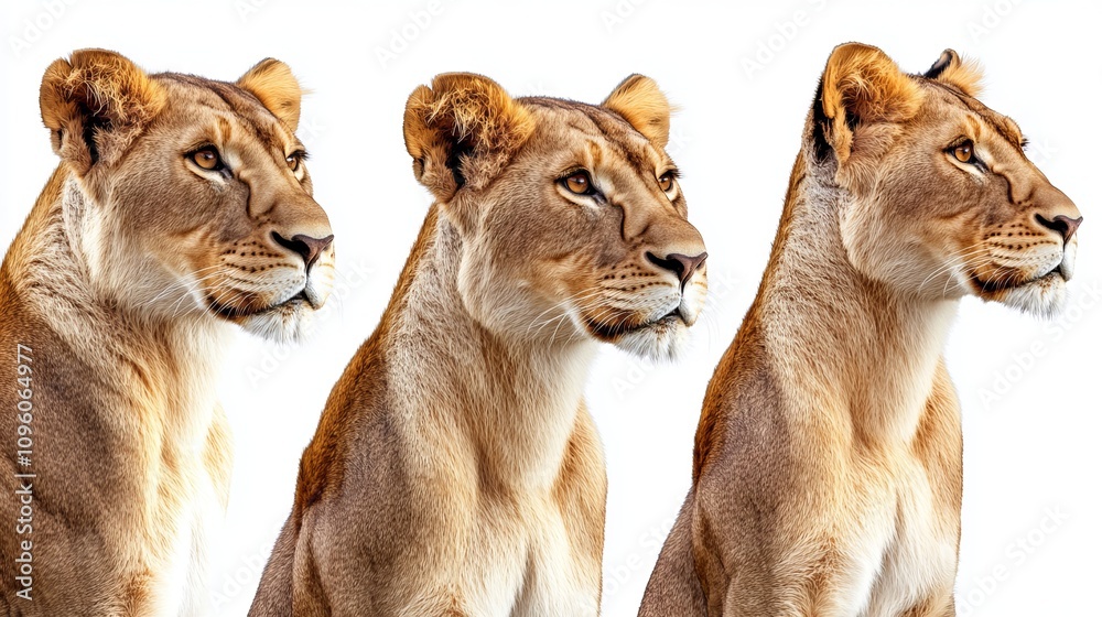 lion lioness, many angles and view portrait side back head shot ...
