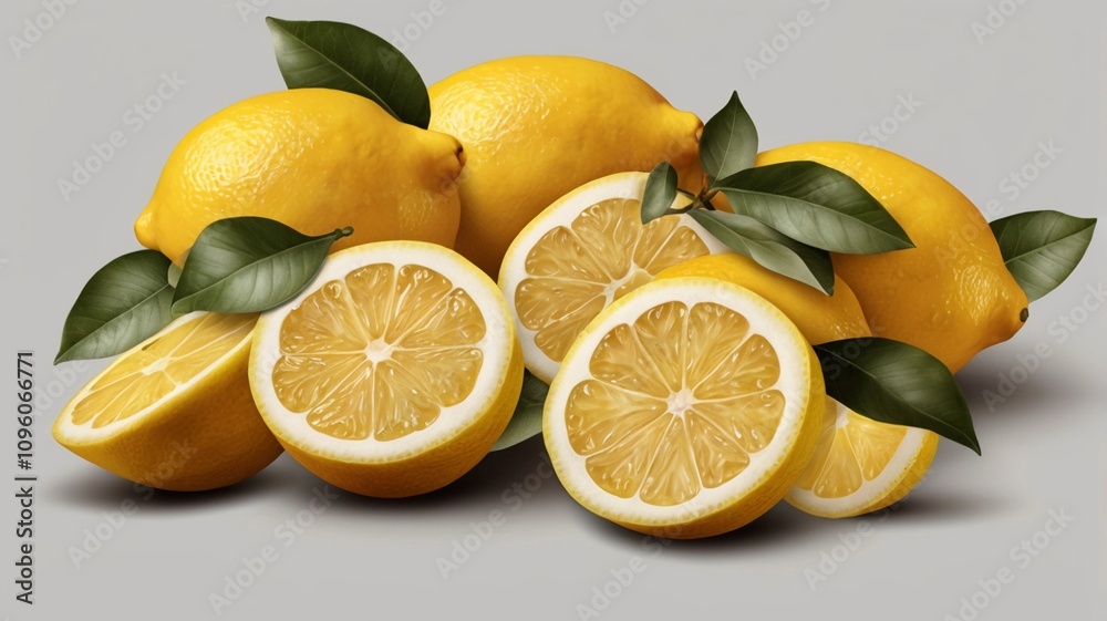 lemon, many angles and view side top front sliced halved bunch cut ...