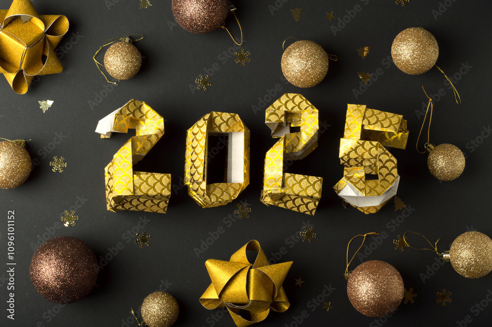 Golden Origami Numbers for 2025 Celebrations with Decorative Accents ...