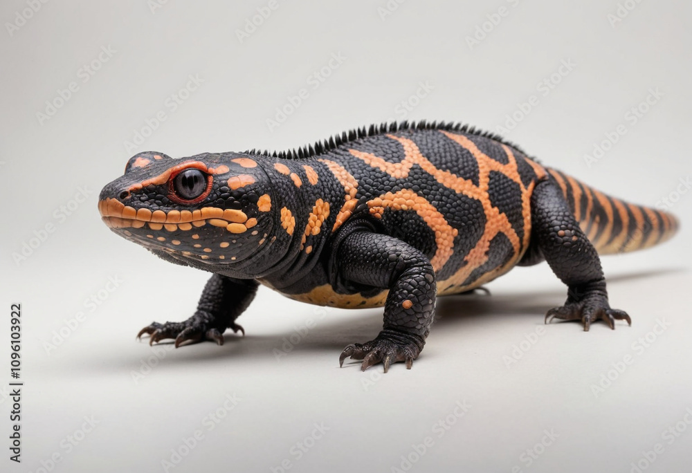standard Gila Monster right side view. Full figure visible, flat white ...