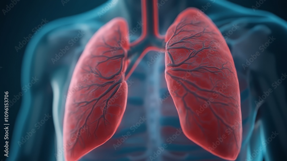 an animated human body with a dark background, and the lungs are ...