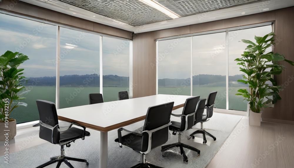Professional Conference Room Office Setup with Large Windows â€“ Ideal ...