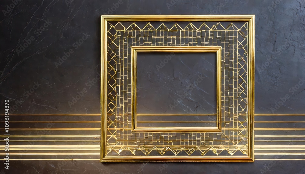 Elegant double-line rectangle golden frame isolated on transparent ...