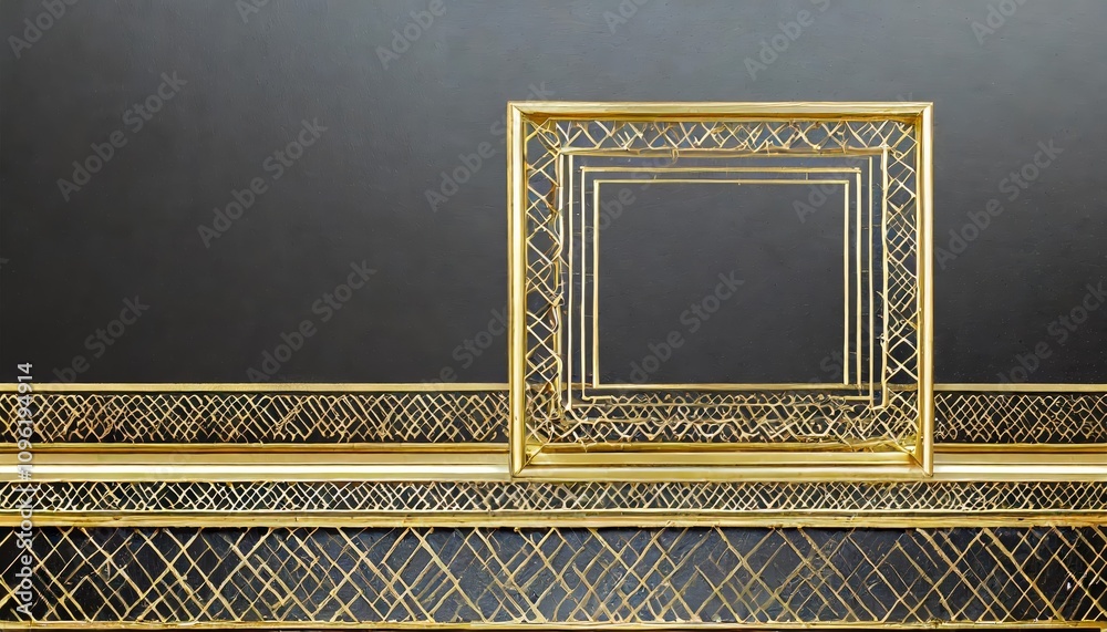 Elegant Double Line Rectangle Golden Frame Isolated on Transparent ...