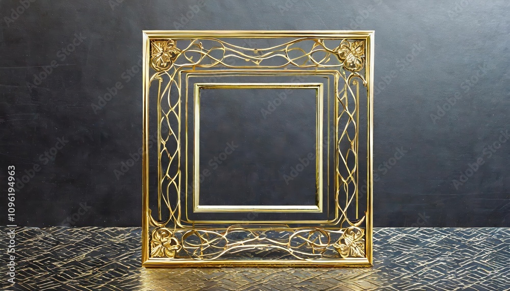 Elegant double-line rectangle golden frame on transparent background ...
