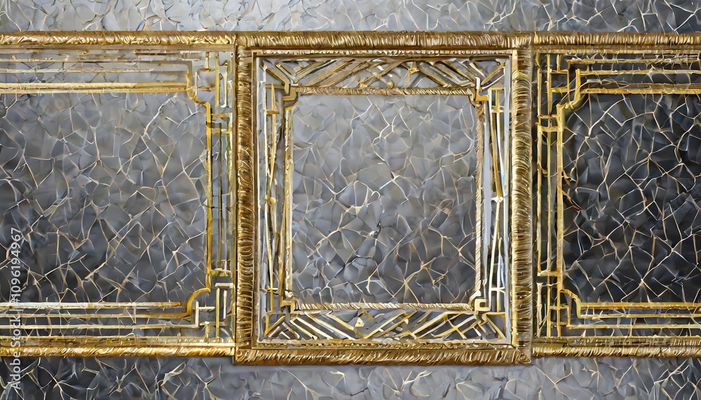 Luxurious double-line rectangle golden frame isolated on transparent ...