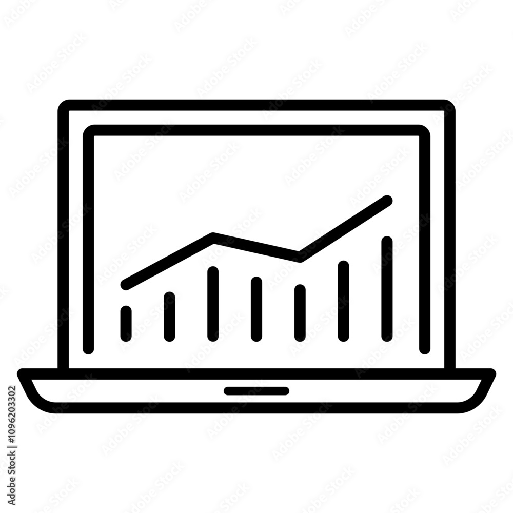 Black single financial analysis on laptop line icon, simple outline ...