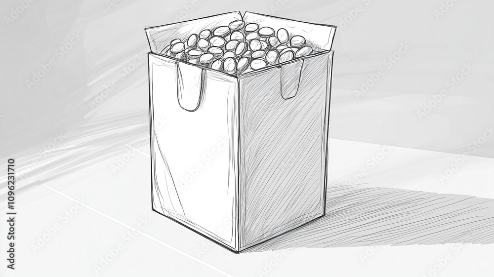 Technical sketch drawing of a cereal box packaging design, pencil ...