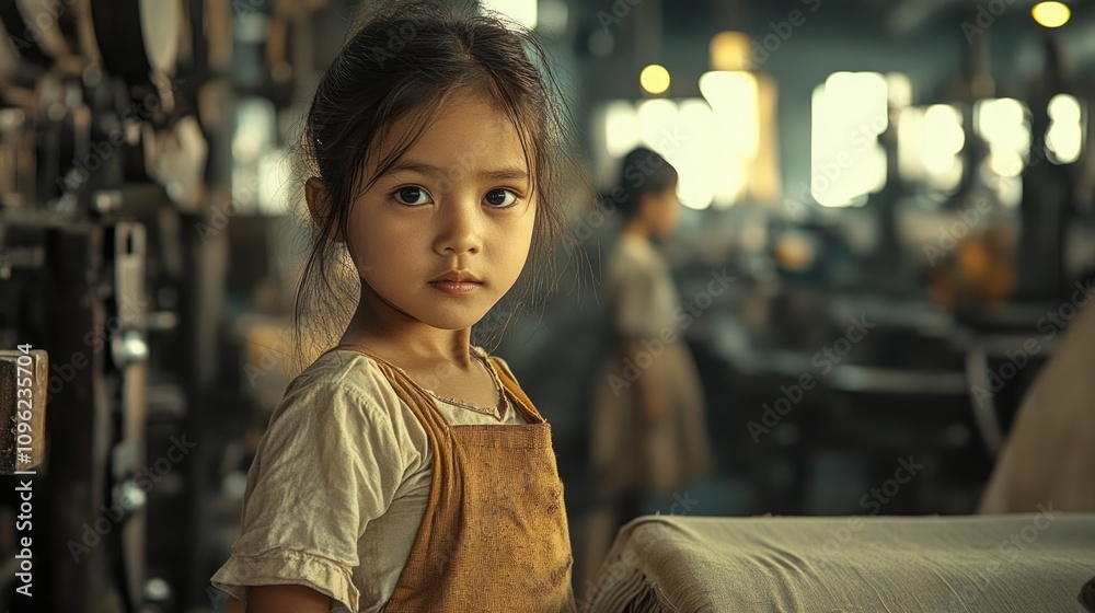 Young girl in a factory highlighting child labor and exploitation ...