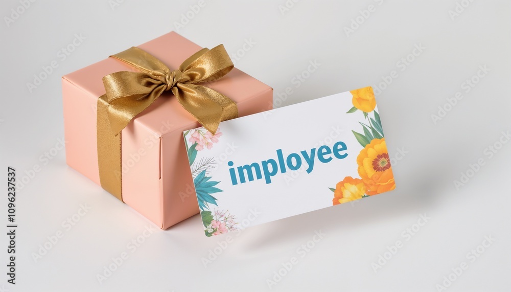 Gift box with a thank you card labeled 'employee' and decorated with ...