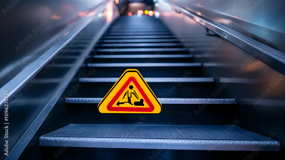 Slippery staircase safety symbol as a cautionary reminder in public ...