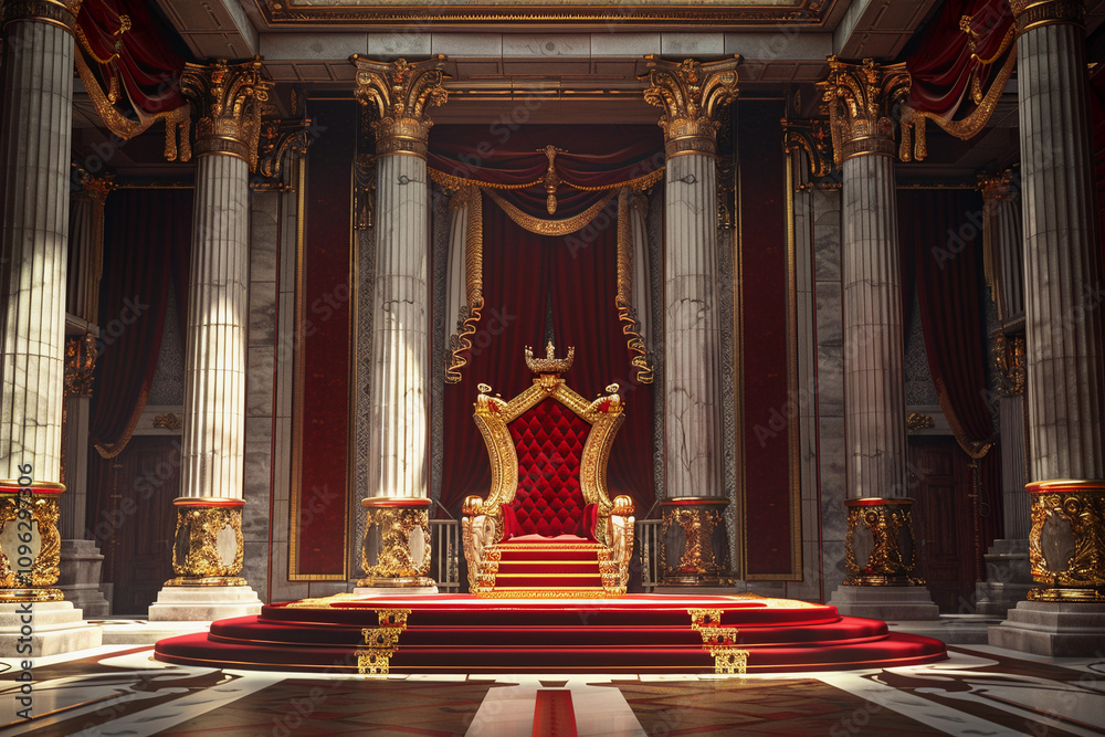 Fantastically throne of power of king or queen in throne room Stock ...