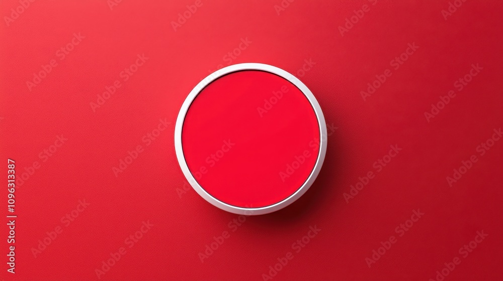 Foto de Stock Fire alarm sensor signal concept. A circular red button ...
